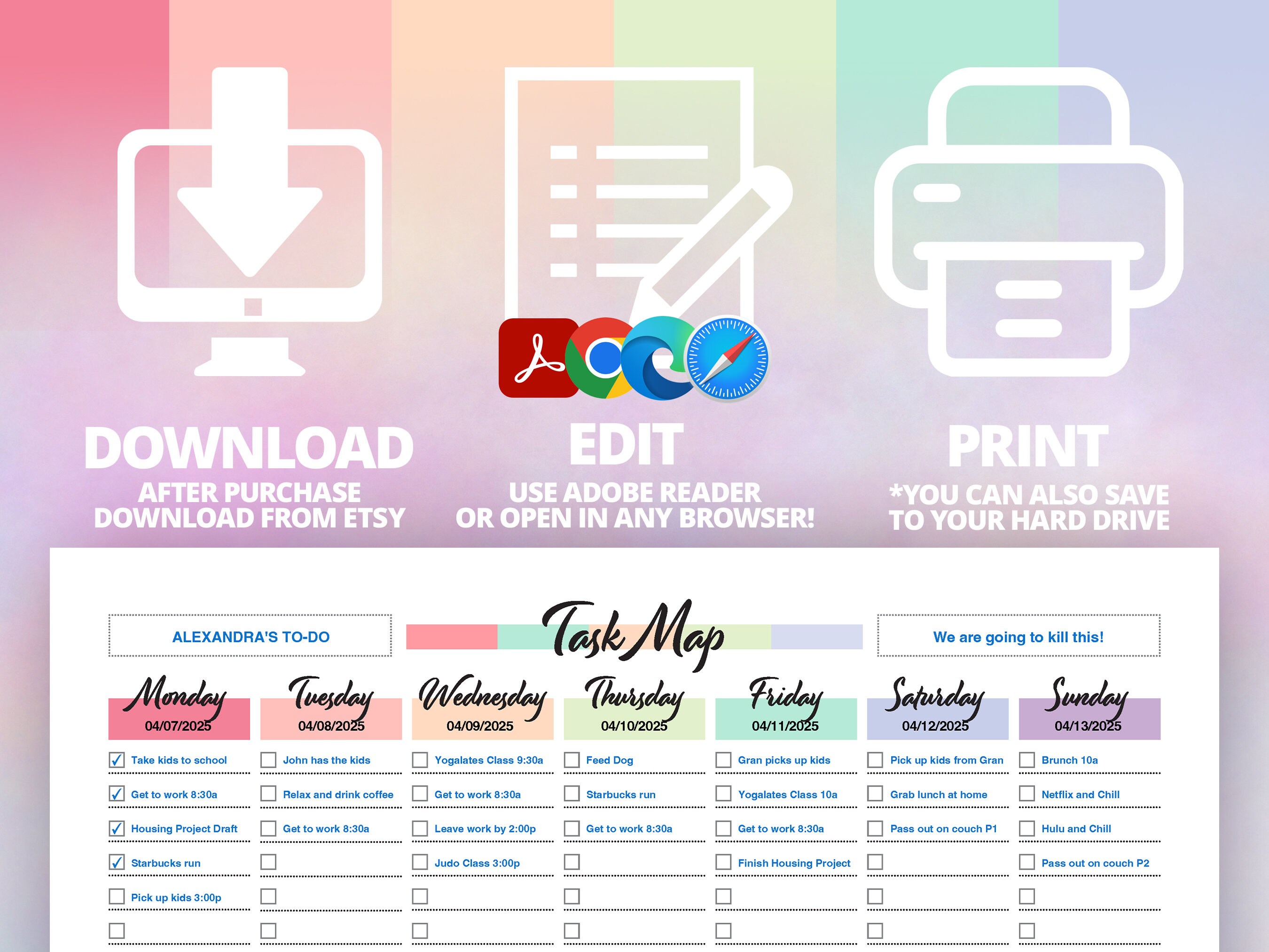Daily Task Organizer | Task Map | Printable To-do PDF | Daily Task ...