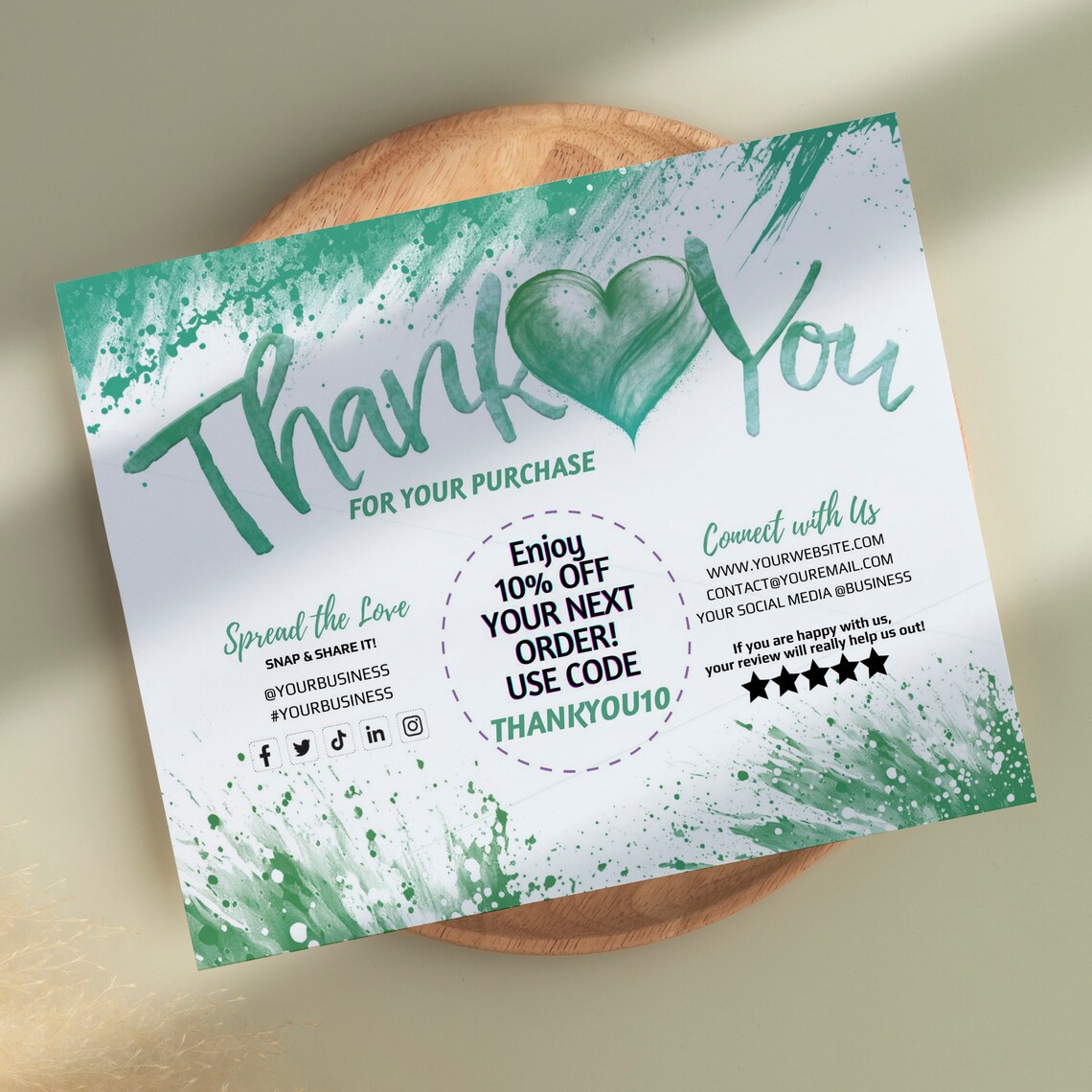 Editable Business Thank You Insert Card Template,green Grunge Insert ...