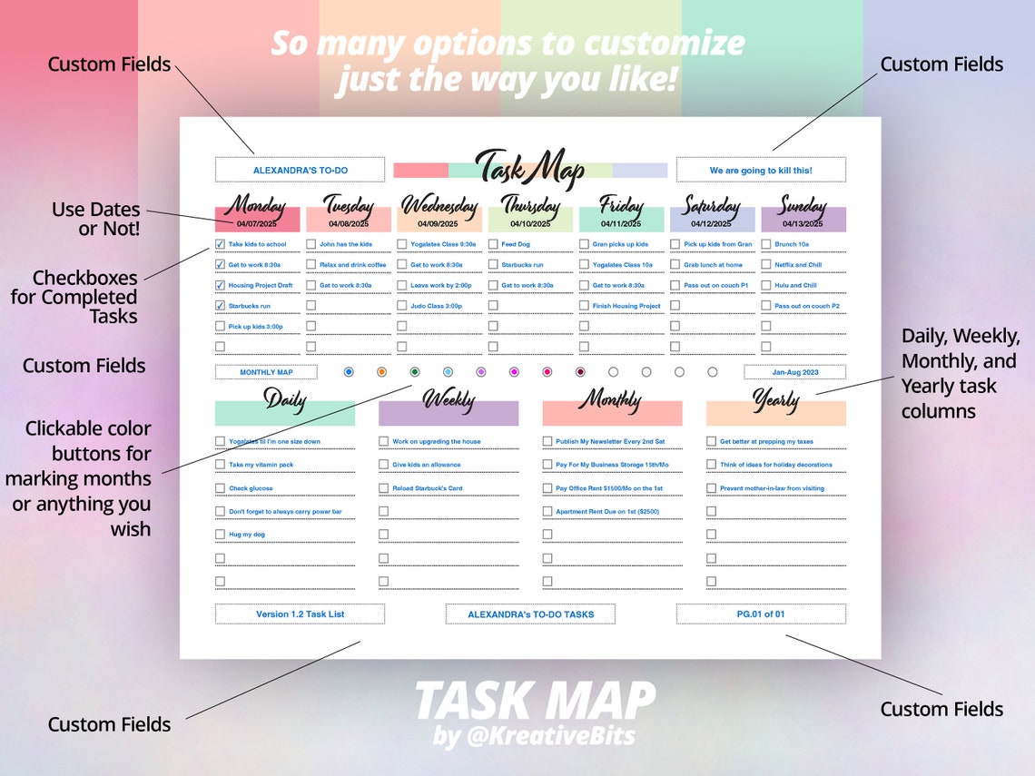 Daily Task Organizer Task Map Printable To-do PDF Daily Task Tracker ...