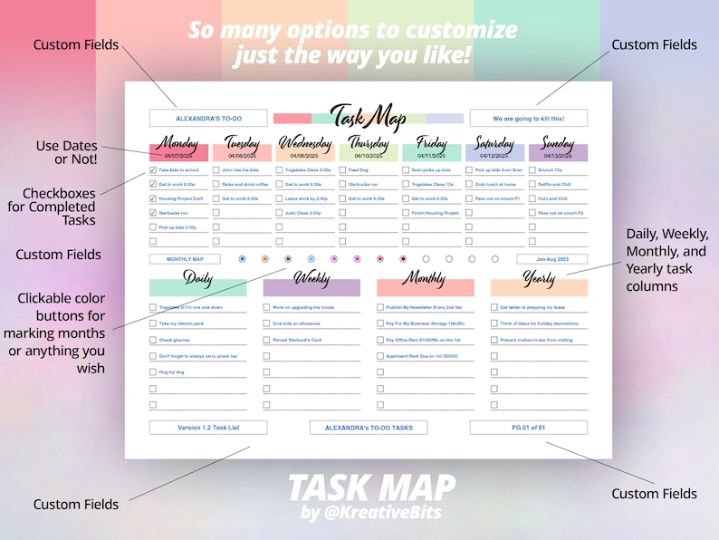 Daily Task Organizer | Task Map | Printable To-do PDF | Daily Task ...