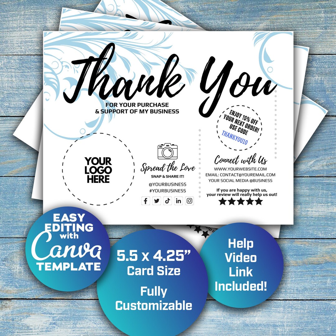 Editable Business Thank You Insert Card Template,green Floral Insert ...