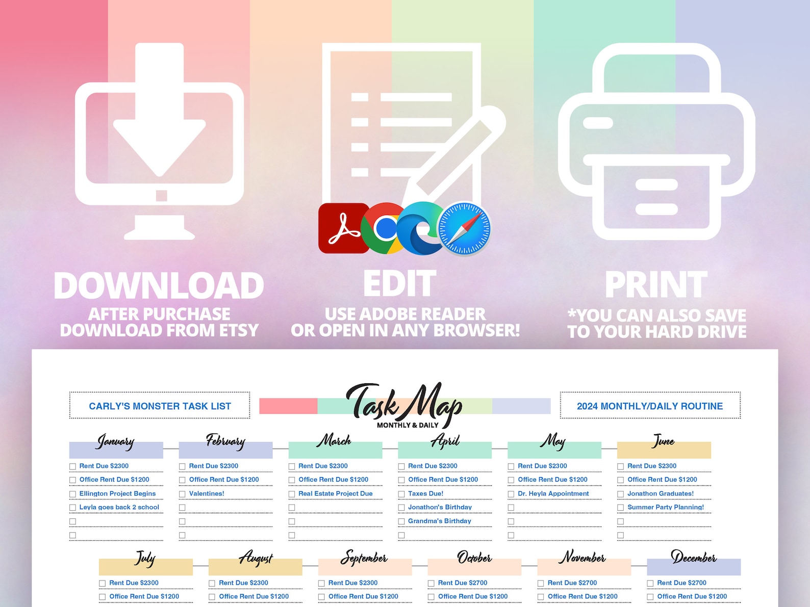 Monthly Task Organizer | Printable Task Template | Monthly Task Tracker ...