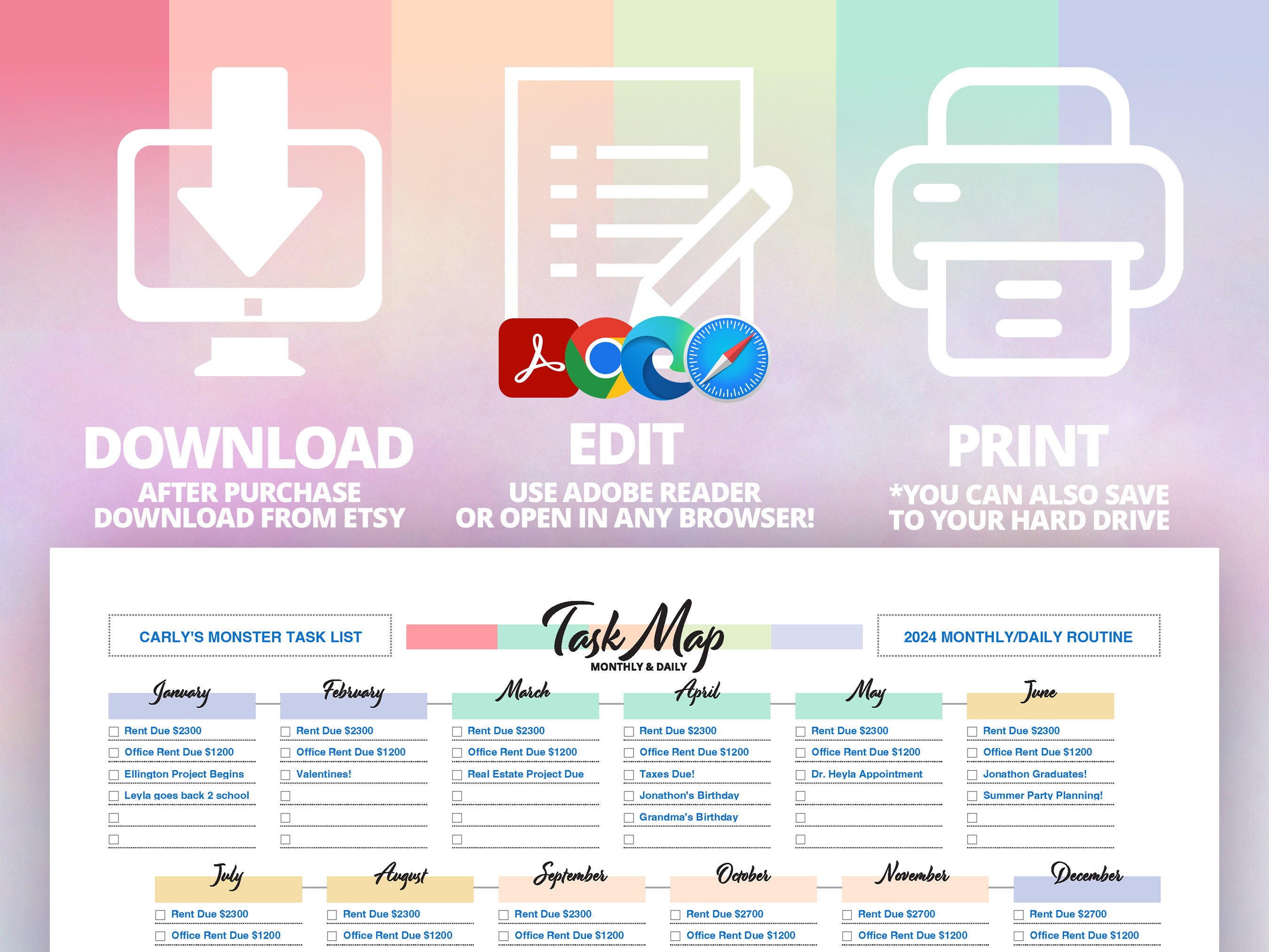 Monthly Task Organizer | Printable Task Template | Monthly Task Tracker ...