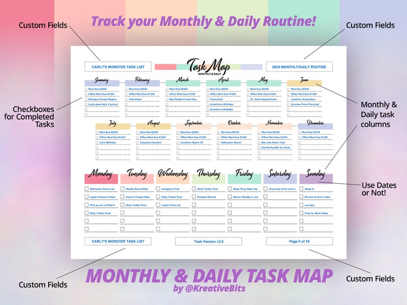 Monthly Task Organizer | Printable Task Template | Monthly Task Tracker ...