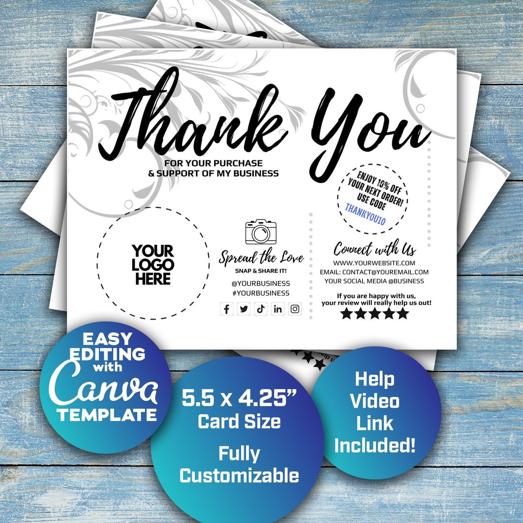 Editable Business Thank You Insert Card Template,gray Floral Insert ...