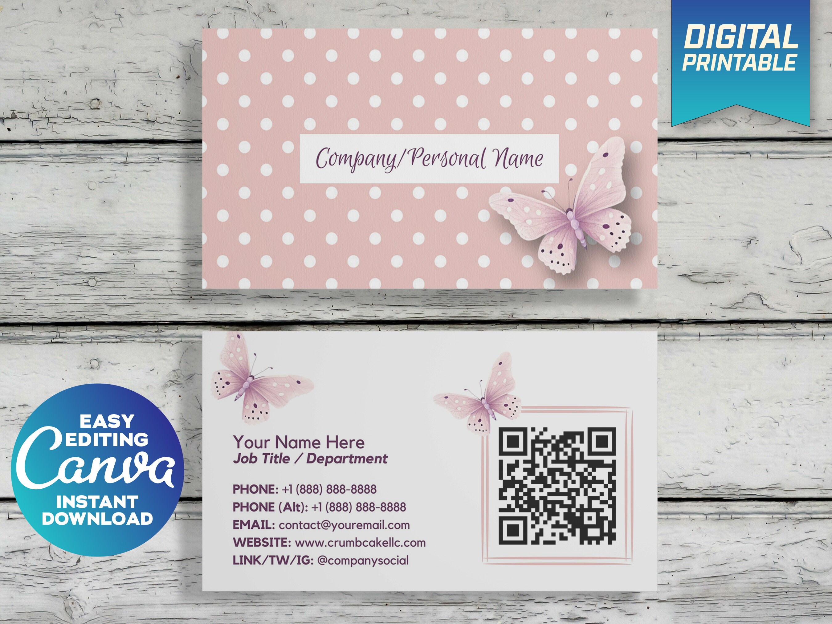 Beauty Business Card | Pink Business Card | DIY Business Card | Polka ...
