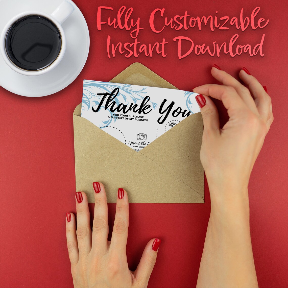 Editable Business Thank You Insert Card Template,green Floral Insert ...