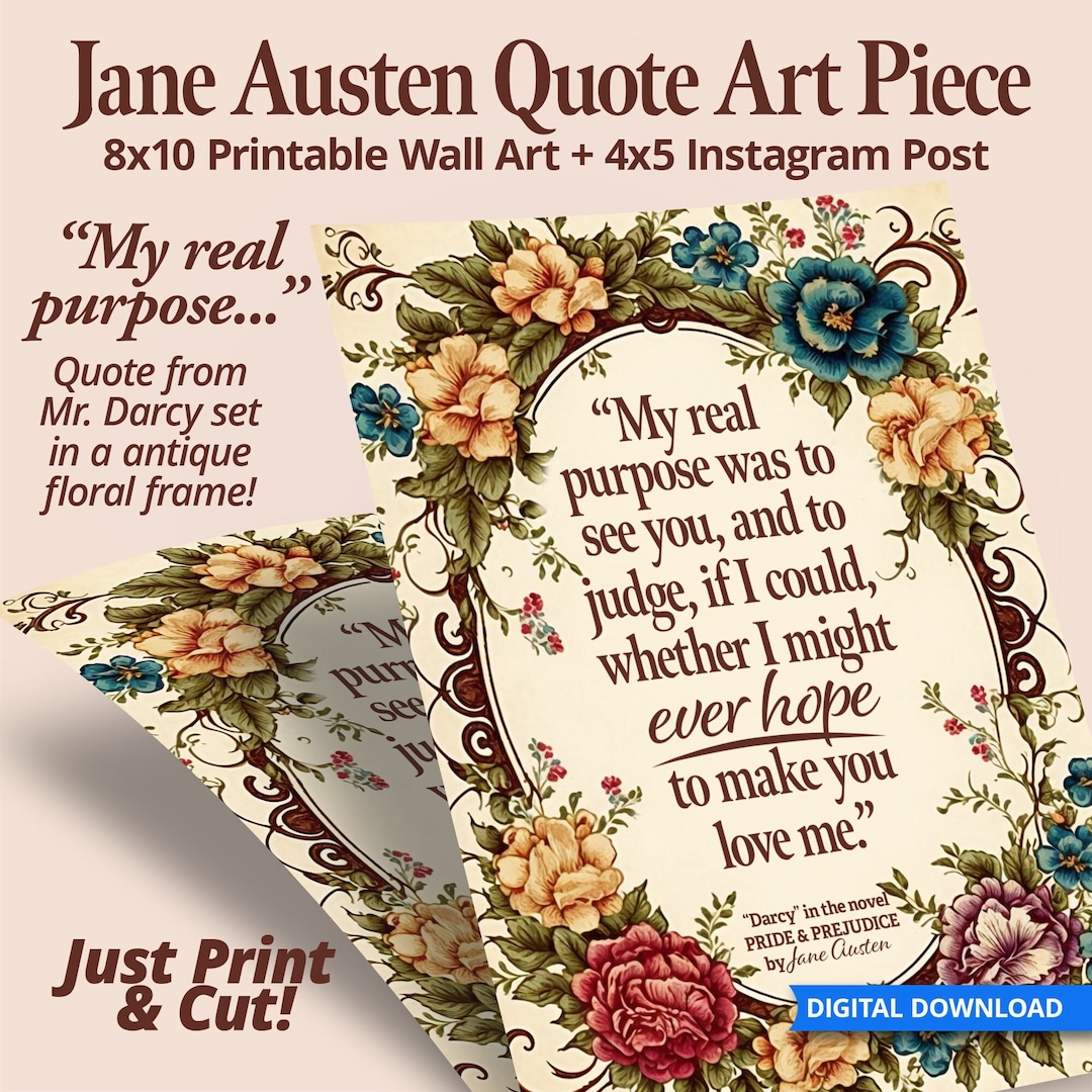 Pride and Prejudice Love Quote Mr Darcy Printable Quotes Wall Art Jane ...