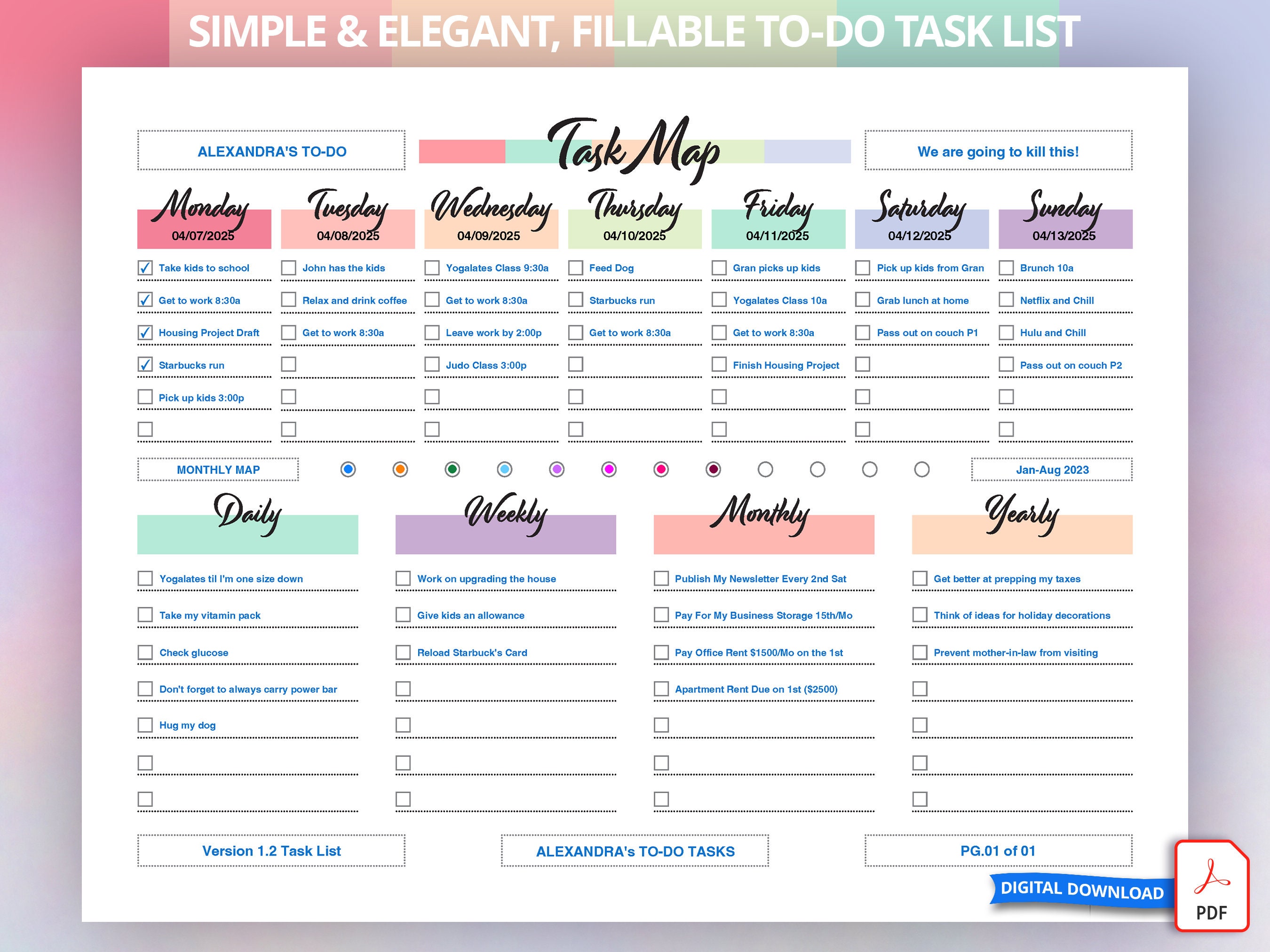 Daily Task Organizer | Task Map | Printable To-do PDF | Daily Task ...