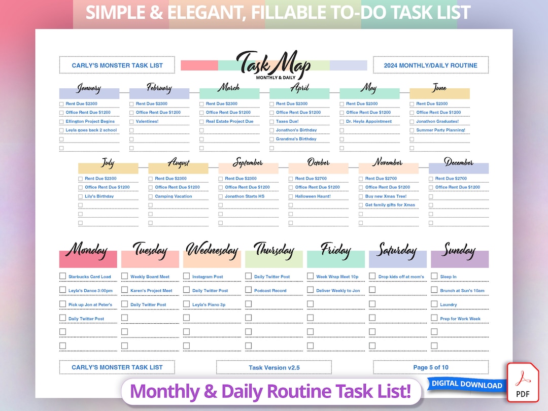 Monthly Task Organizer | Printable Task Template | Monthly Task Tracker ...