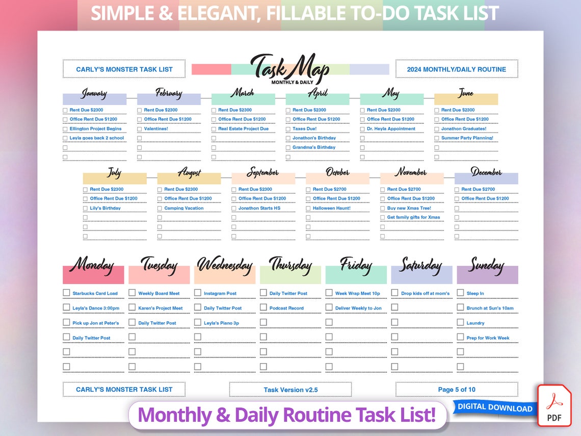 Monthly Task Organizer | Printable Task Template | Monthly Task Tracker ...