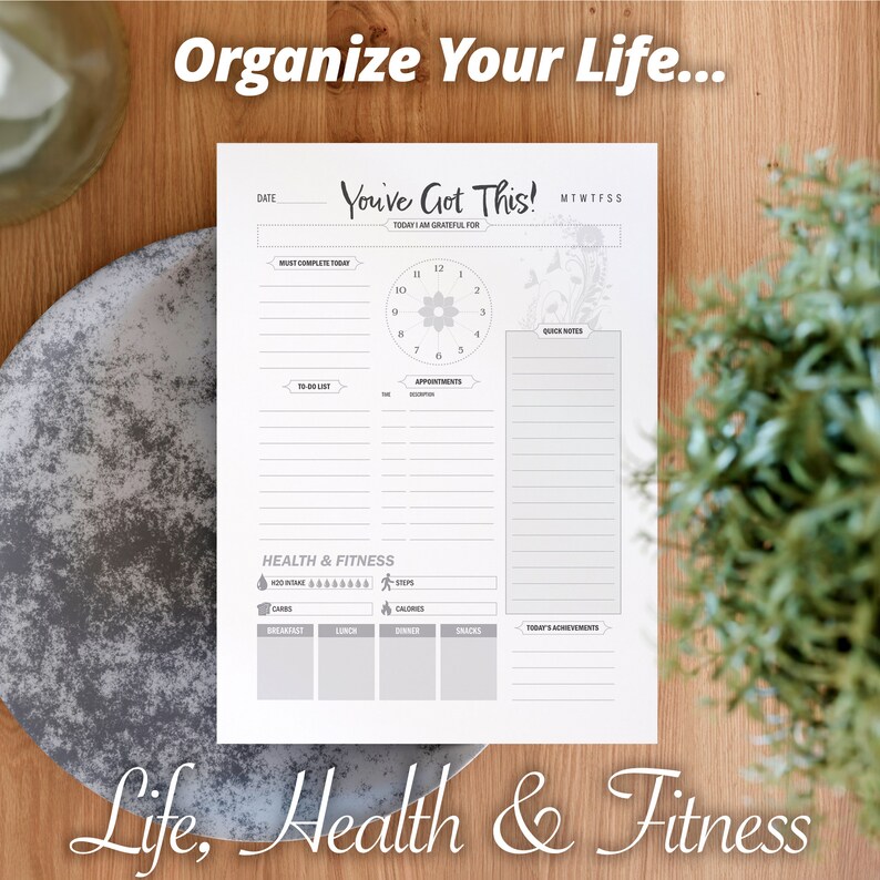 Productivity Planner, Digital Planner, Beautiful Floral Daily Planner ...