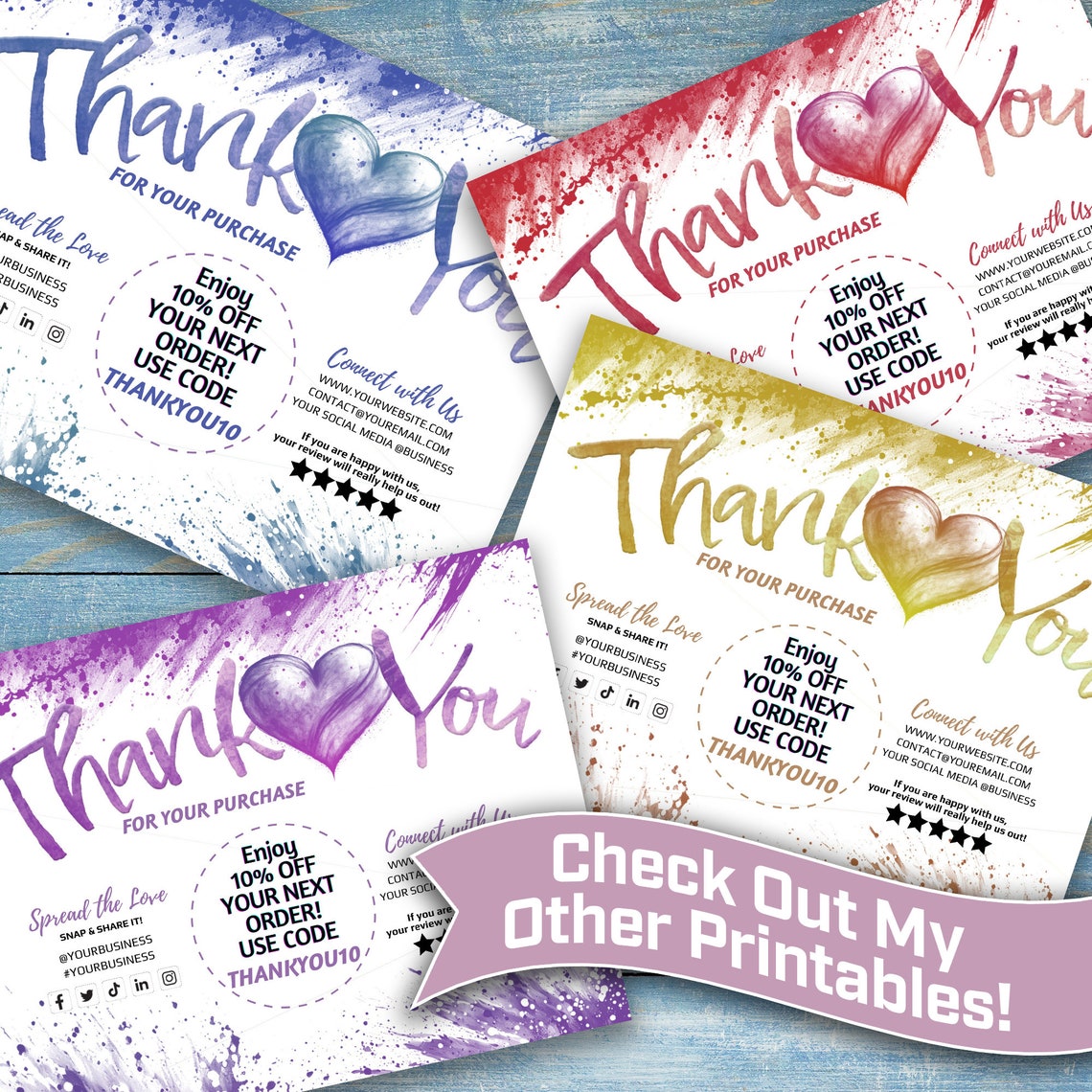 Editable Business Thank You Insert Card Template,green Floral Insert ...