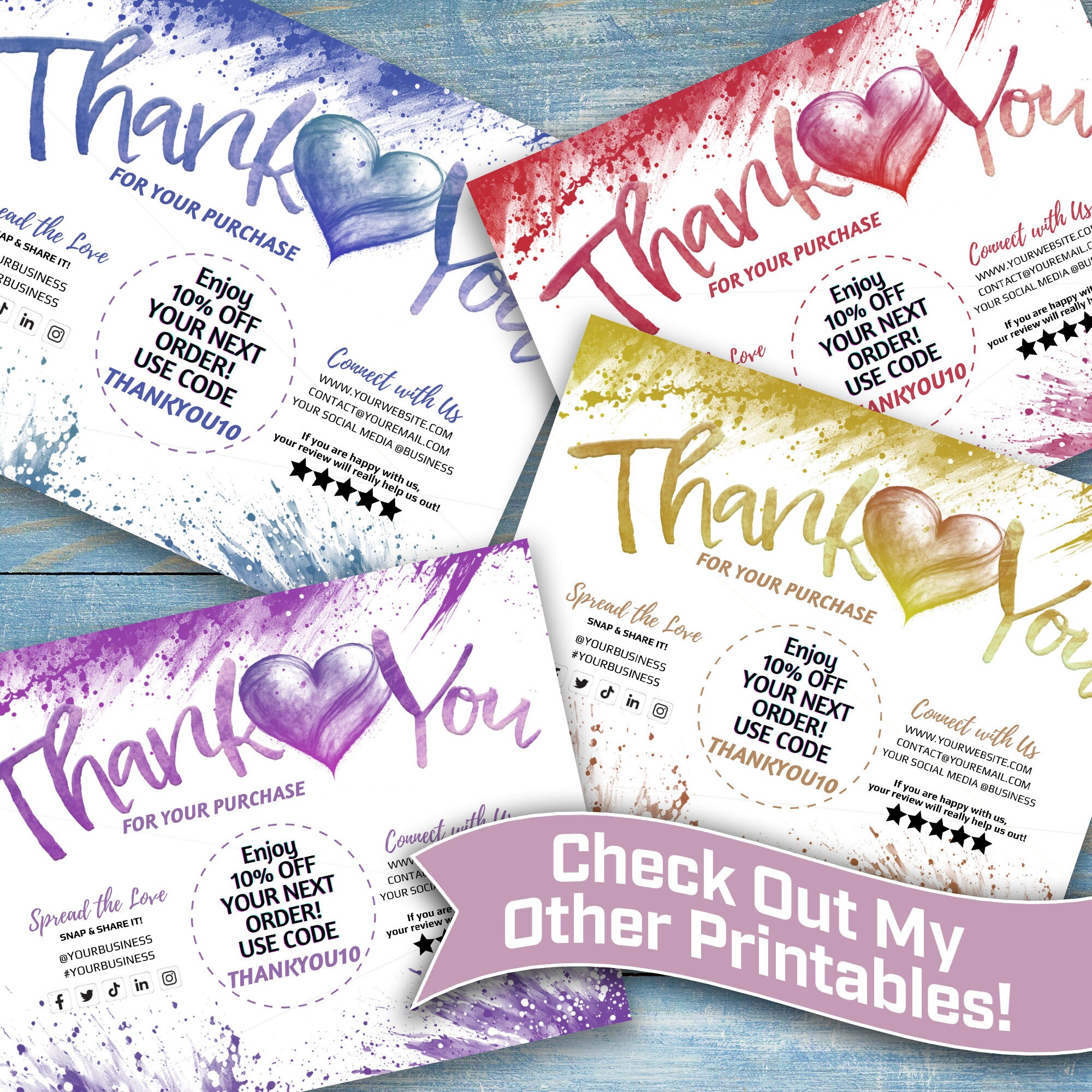 Editable Business Thank You Insert Card Template,green Floral Insert ...