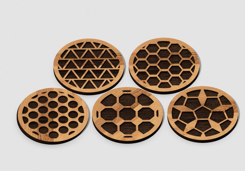 Laser Cut 5 Set Handmade Geometric Shape Coasters- 4inch Diameter- 3mm ...