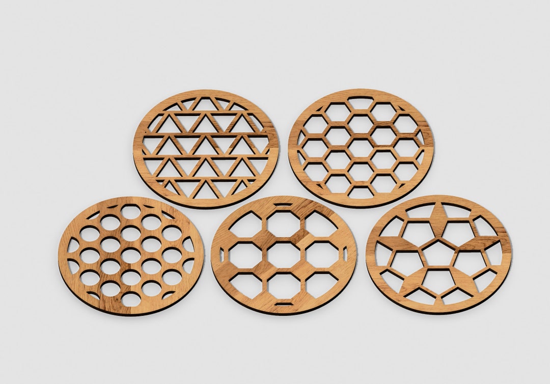 Laser Cut 5 Set Handmade Geometric Shape Coasters- 4inch Diameter- 3mm ...