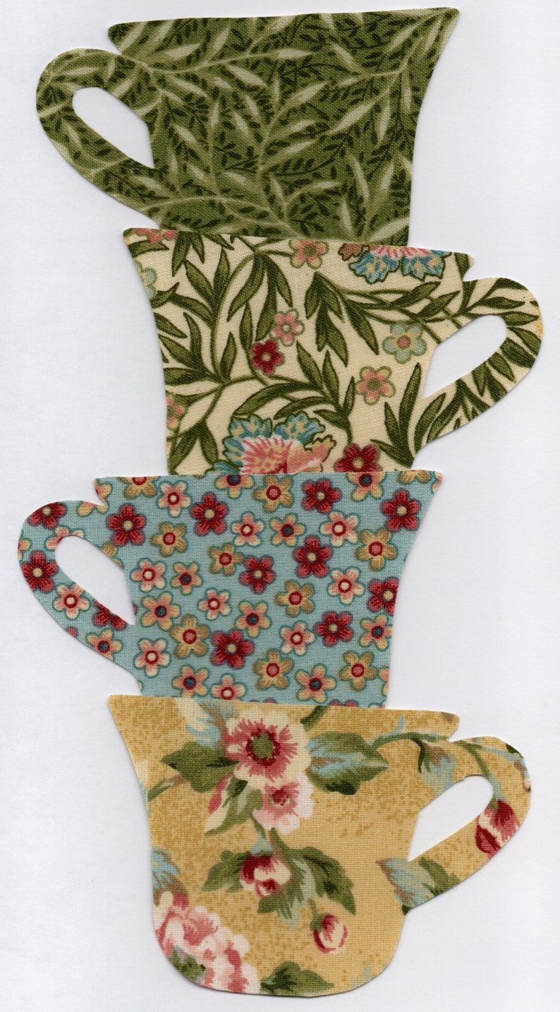Set of 4 Coordinating Floral Patterned Stacked Coffee/tea Cups Fabric ...