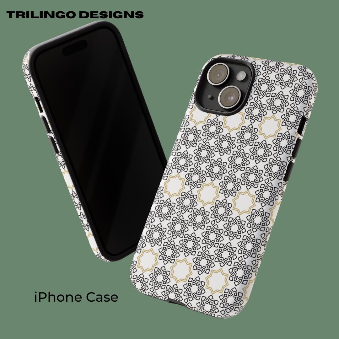 Black and Gold Geometric Pattern iPhone Case, Tough Cases for iPhone 16 ...