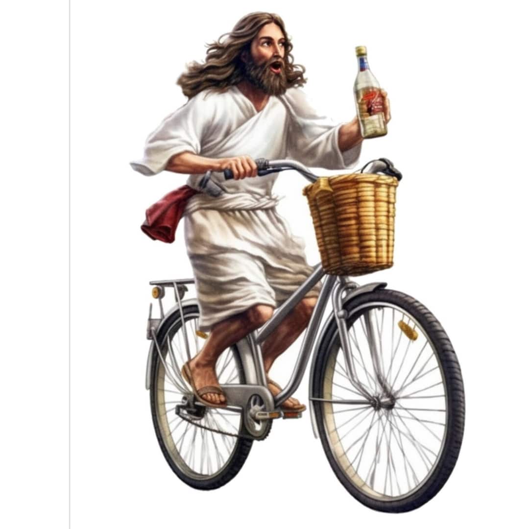 DUI Jesus, Drinking on a Bike - Vinyl Decals | Religious Humor, Bicycle ...