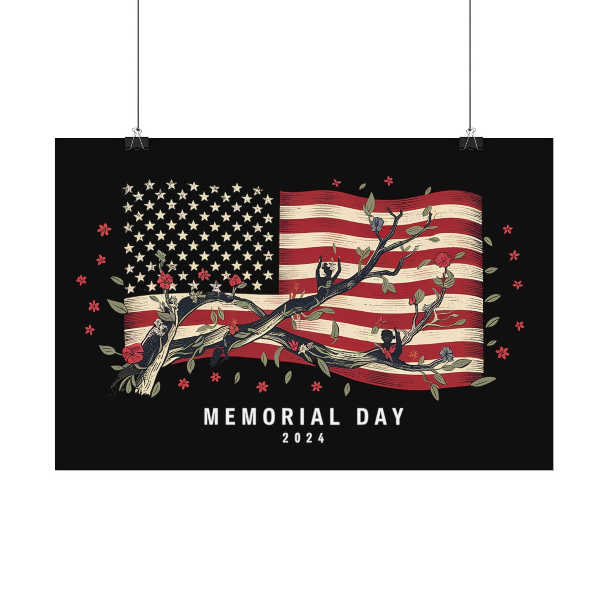 Memorial Day 2024 Rolled Poster American Flag With Blossoms - Etsy
