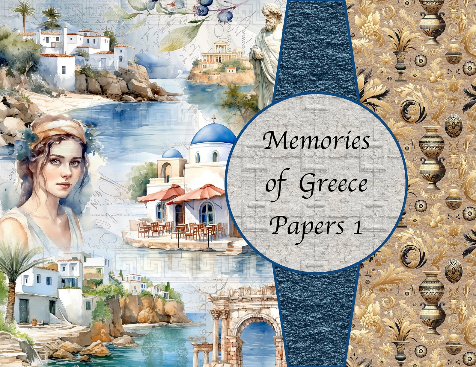 Memories of Greece Digital Papers, for DIY Scrapbooking, Photo Albums ...