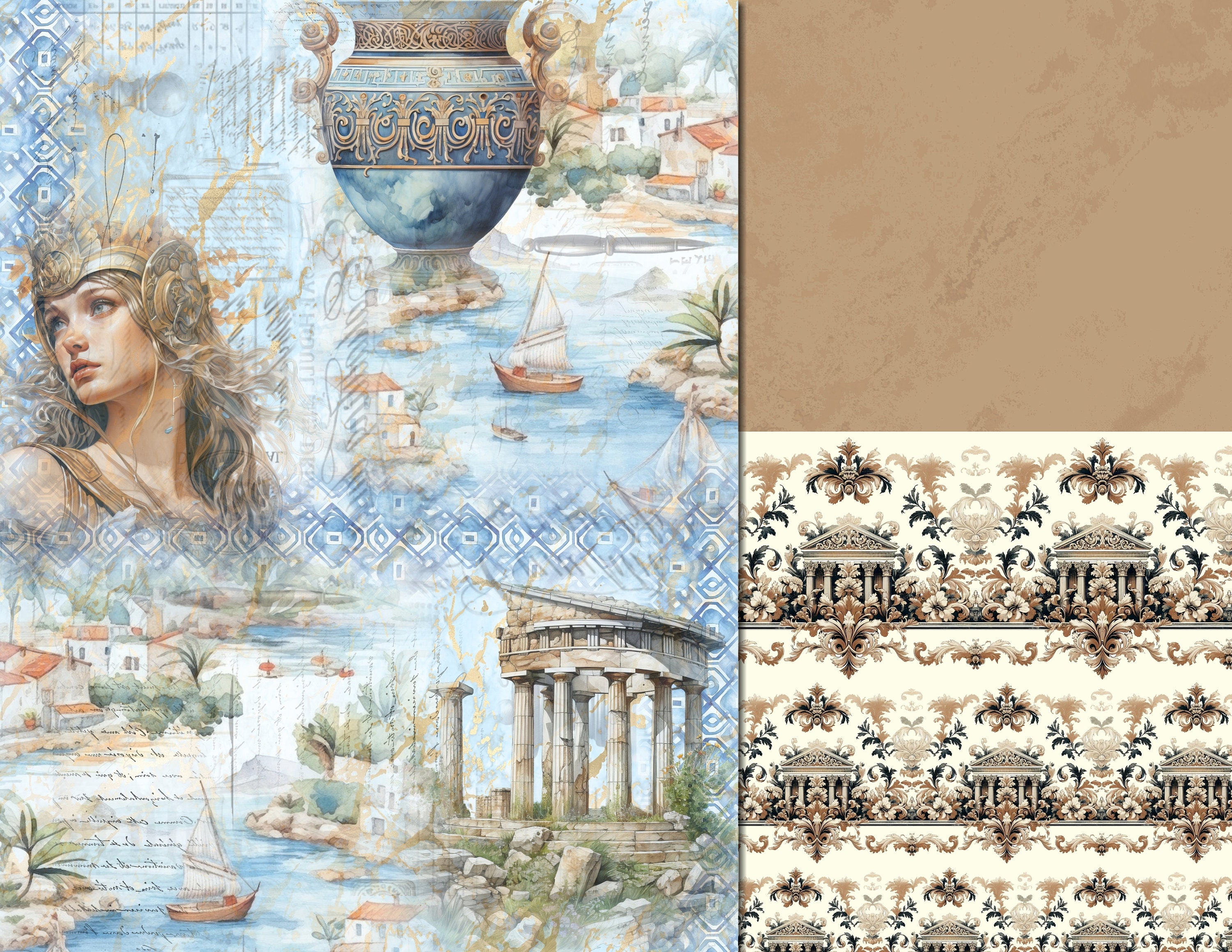 Memories of Greece Digital Papers, for DIY Scrapbooking, Photo Albums ...