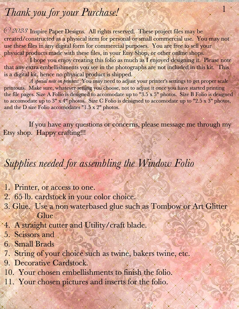 Window Folio Templates - Damask Pattern in Coffee Theme. Digital Files ...