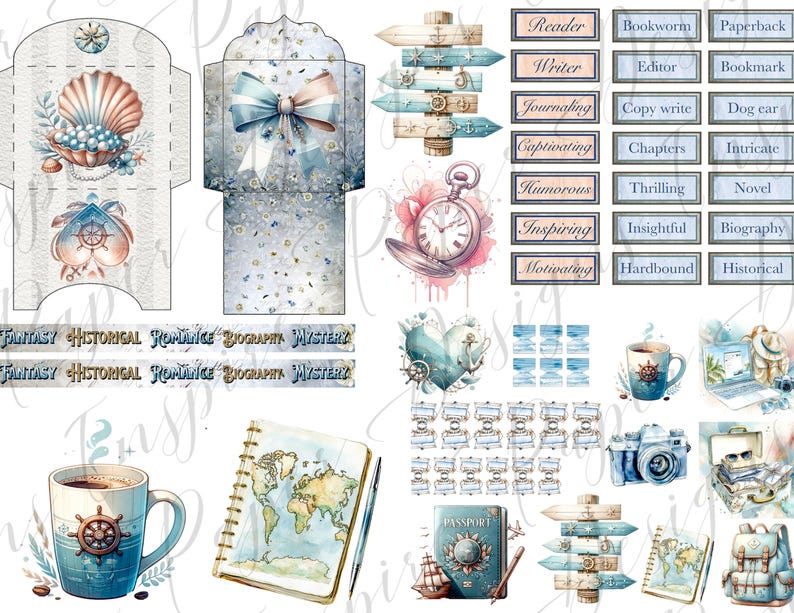 Summer Days Digital Ephemera Pack, 16 High Quality 300 DPI Jpg Files ...