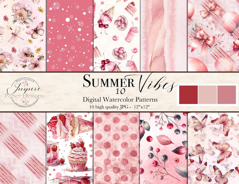 Summer Vibes Digital Paper Pack, 10 High Quality 300 DPI Jpg Files ...