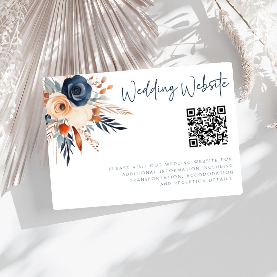 Rust Floral Wedding Website Card Template: Navy & Terracotta (digital ...