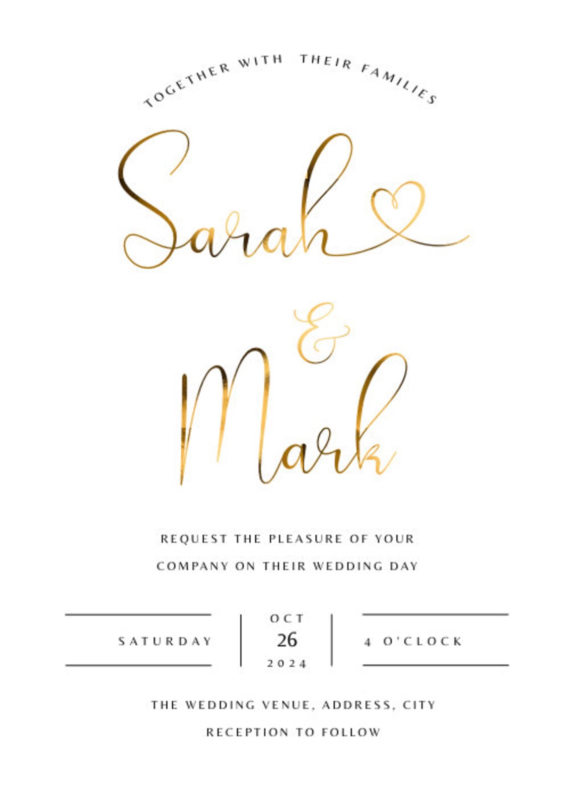 Minimalist Gold Font Wedding Invitation Template, Invite Details Card ...