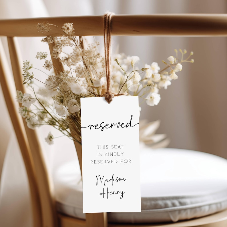 Reserved Sign, Personalized Wedding Reserved Tags, Chair Tag Named ...