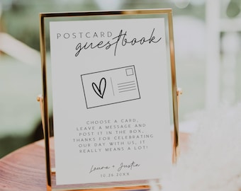 Postcard Guestbook Sign Template, Editable Wedding Guest Book, Unique ...