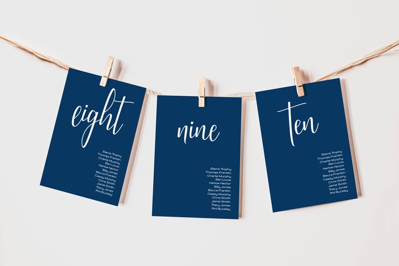 Seating Plan, Wedding Seating Chart Cards Template, Navy Wedding ...