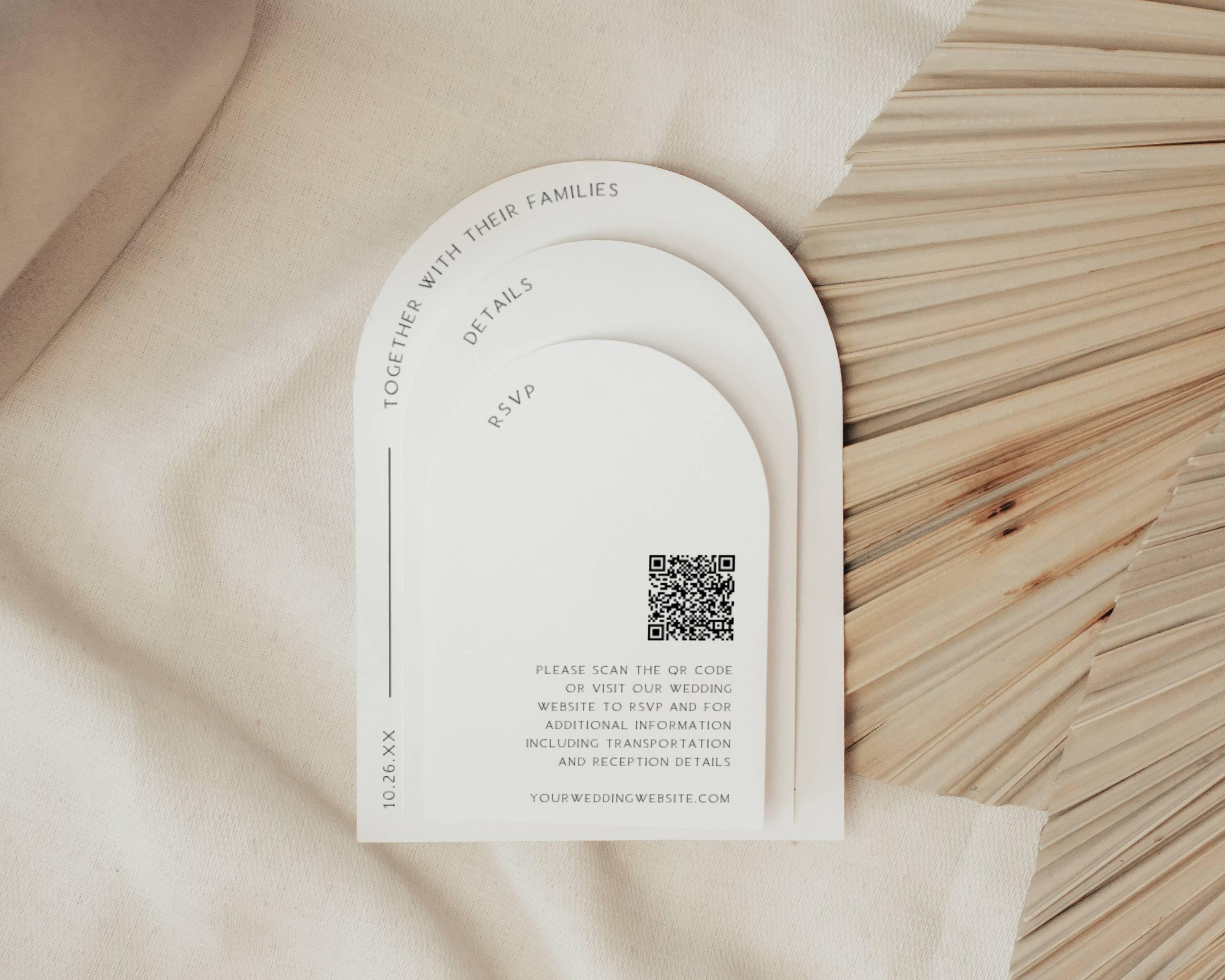 Arch Wedding Invitation Template Suite, Arched Stacked Wedding Invite Set, Qr Code Rsvp Card ...