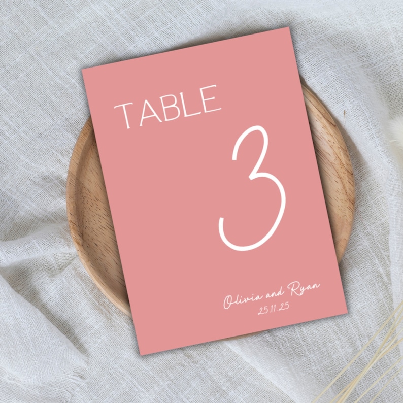 Blush Pink Wedding Table Number Template: Swish Font (5x7" Printable ...
