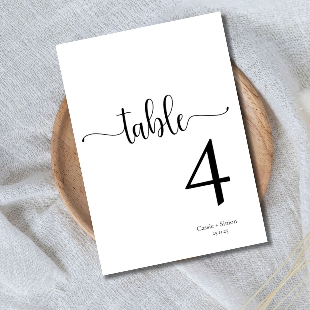 Wedding Table Number Sign Template, Minimalistic Black and White ...