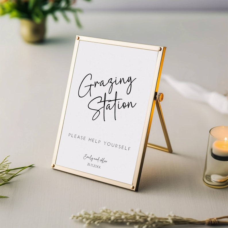 Black and White Grazing Station Sign, Table Sign, Editable Wedding ...