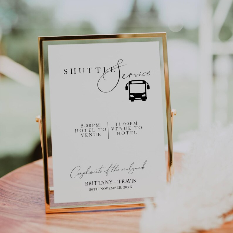 Shuttle Service Wedding Sign, Wedding Transportation Bus Poster ...