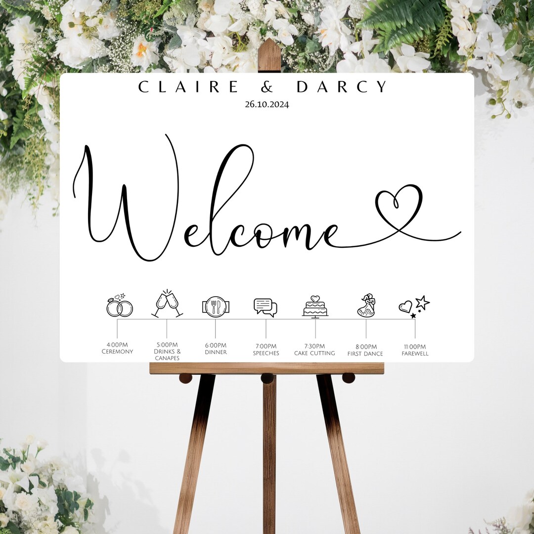 Infographic Black and White Welcome Sign With Timeline - Wedding Signs ...