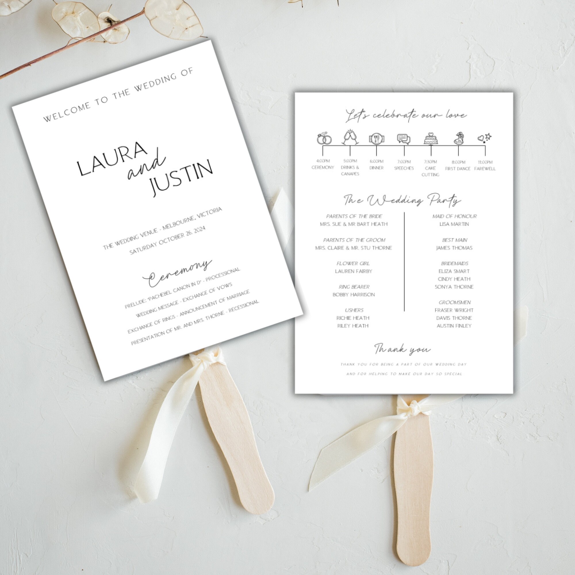 Infographic Wedding Program, Event Ceremony Card, Foldable Fan Church ...