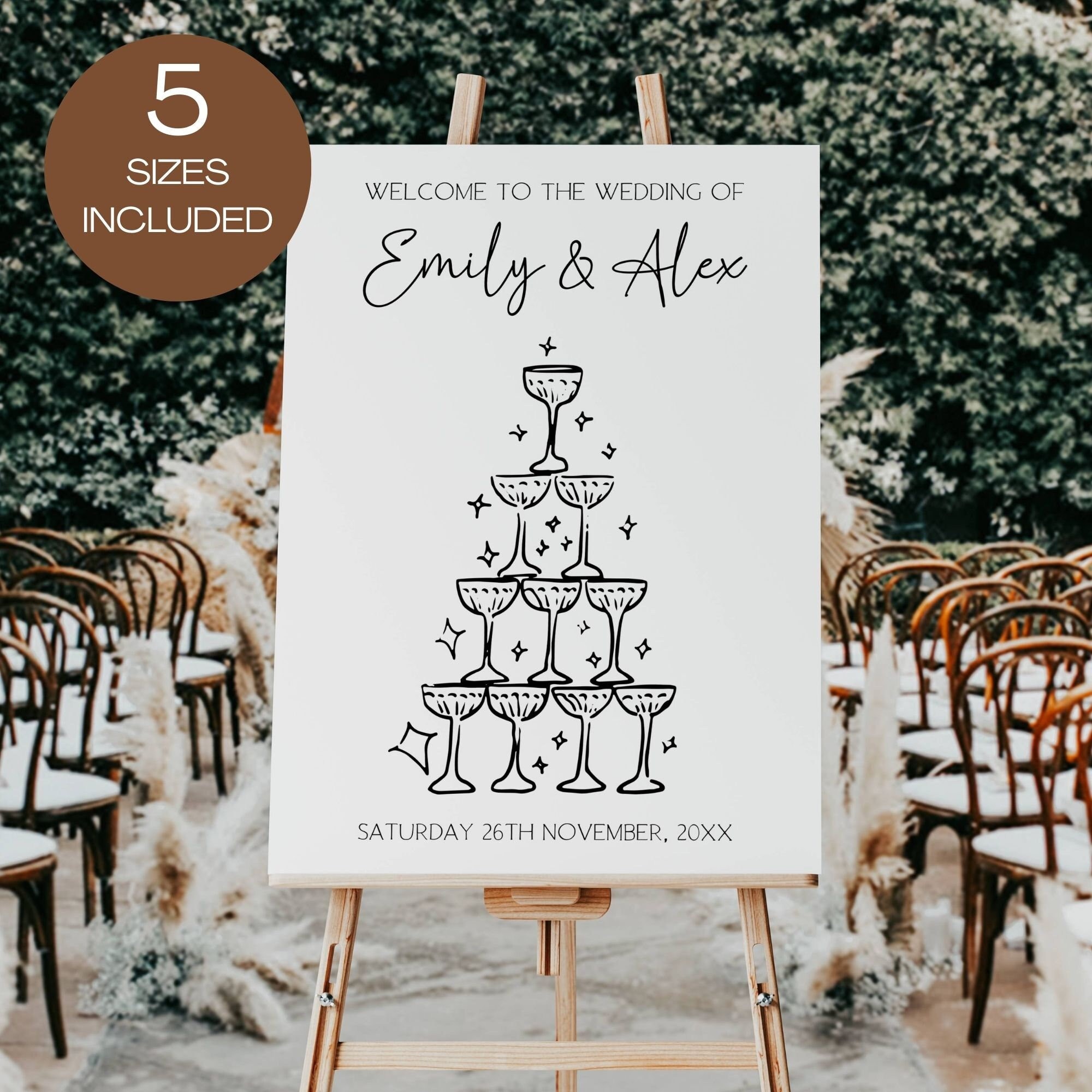 Champagne Tower Wedding Sign, Wedding Welcome Sign Template, Champagne ...