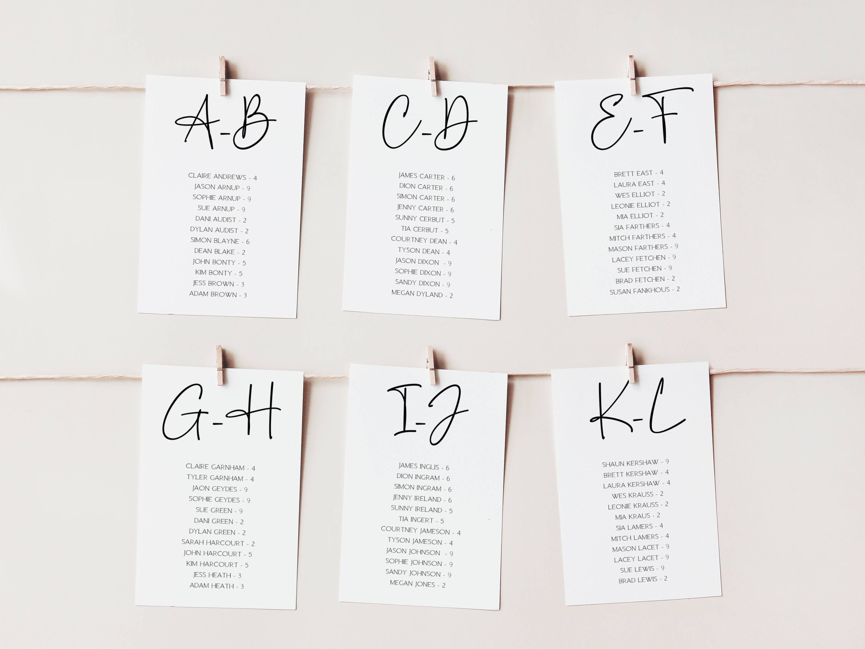 Seating Chart With Cards Alphabetical, Seating Chart by Last Name ...