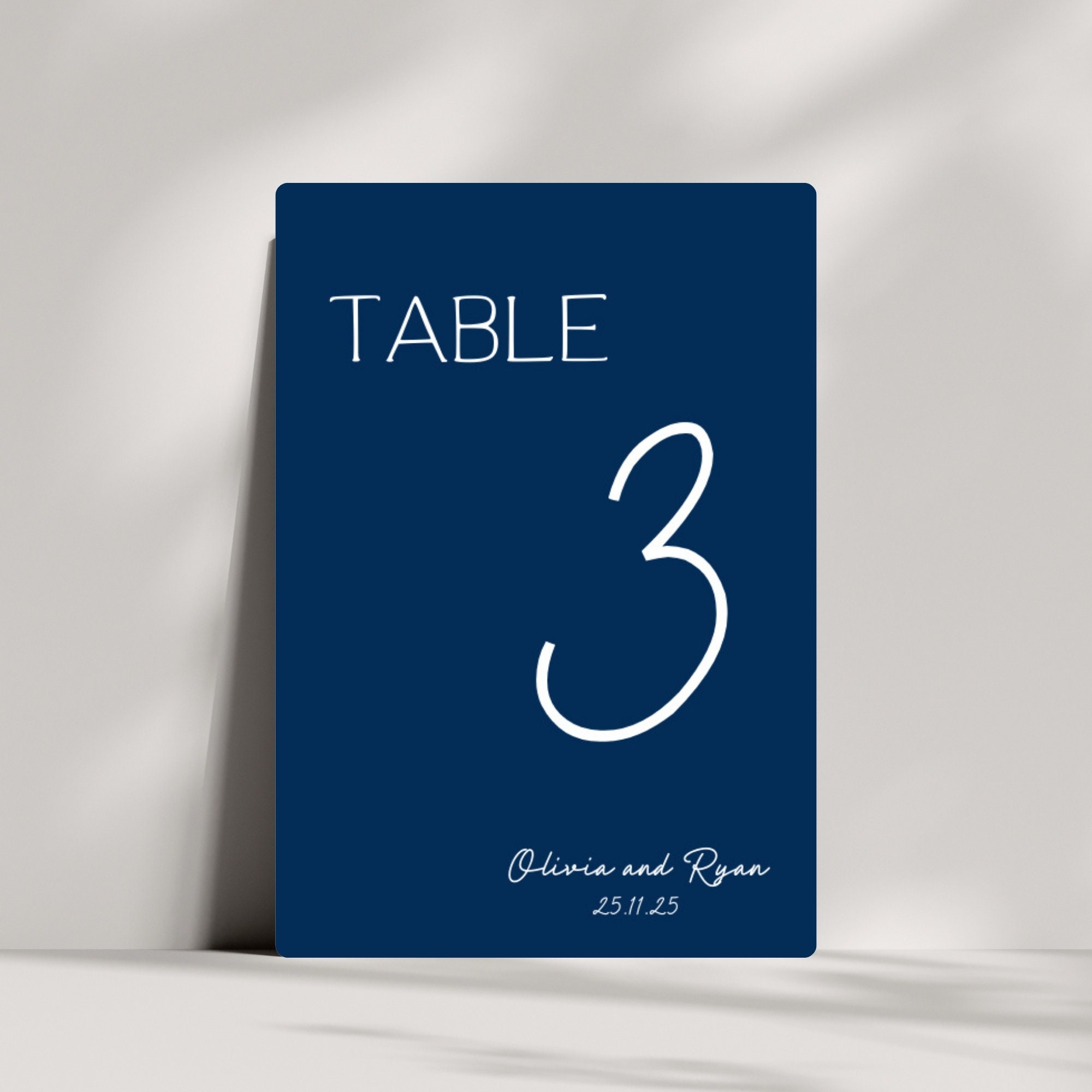 Navy Table Number Sign Template, Table Numbers for Wedding, Navy Blue ...