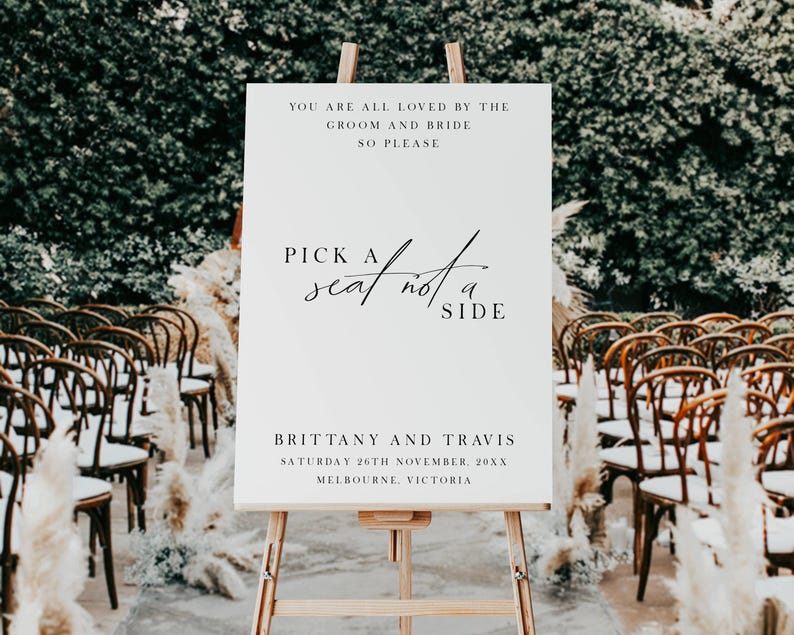 Pick A Seat Not A Side, Wedding Welcome Signs, All Family Sign, Choose ...