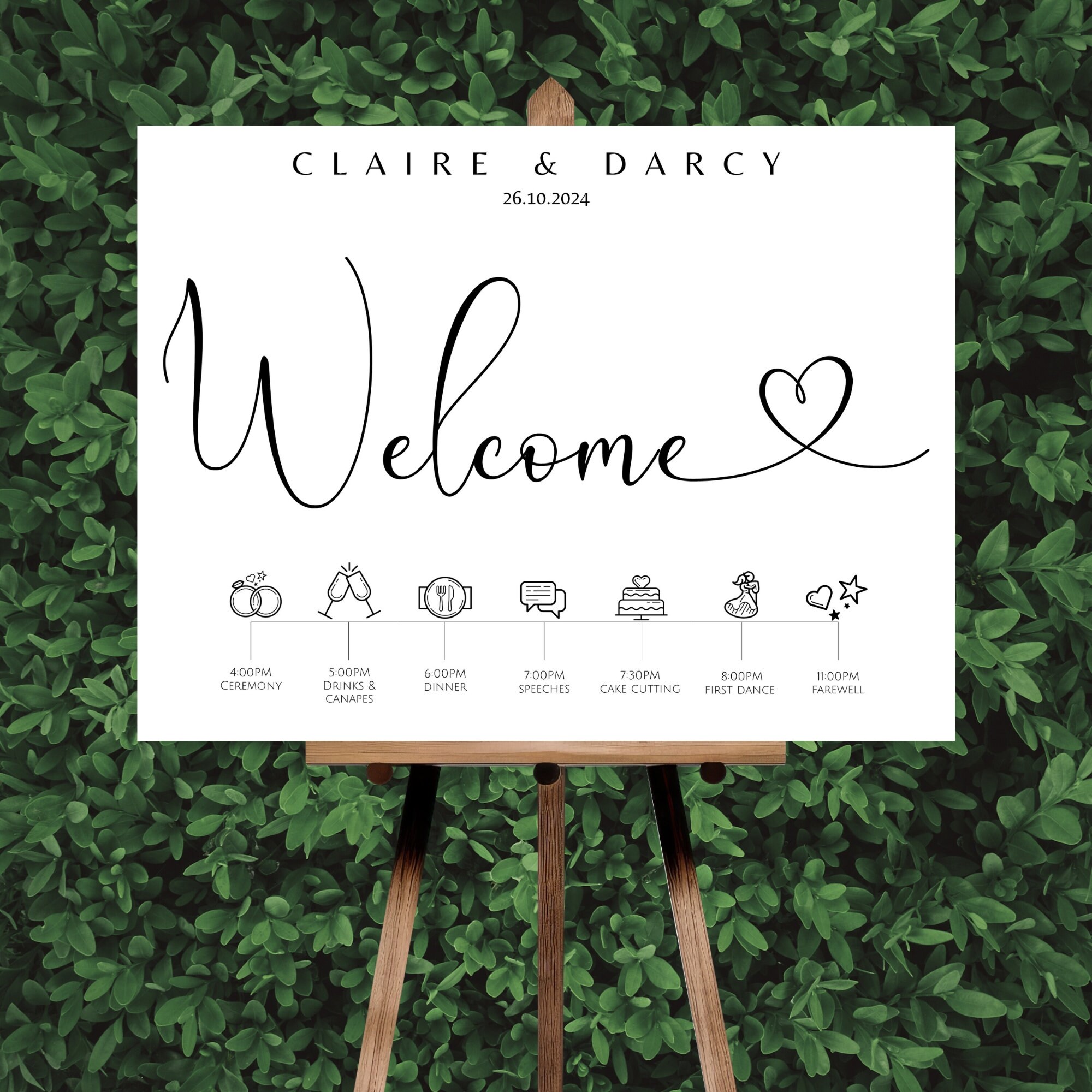 Infographic Black and White Welcome Sign With Timeline Wedding Signs ...