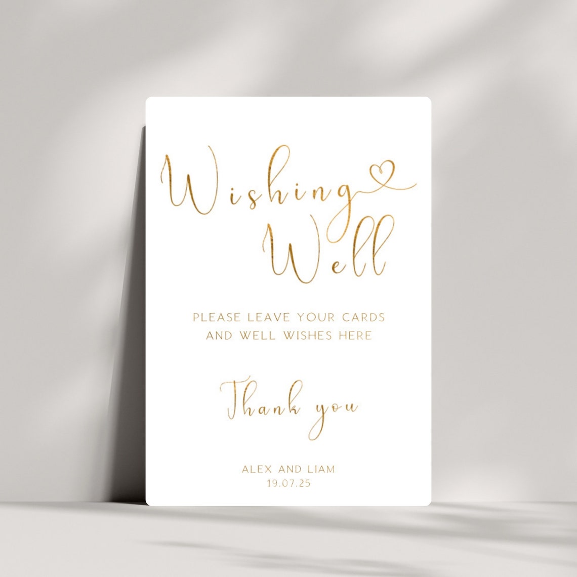 Gold Font Wishing Well Sign: Editable Wedding Reception Template (5x7 ...