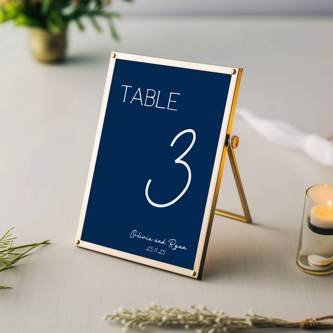 Navy Table Number Sign Template, Table Numbers for Wedding, Navy Blue ...
