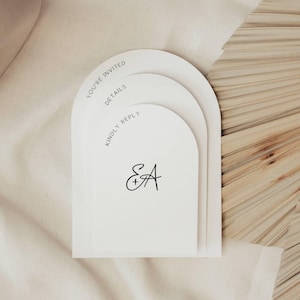 Arch Wedding Invitation Template Suite, Arched Stacked Wedding Invite Set, Qr Code Rsvp Card ...