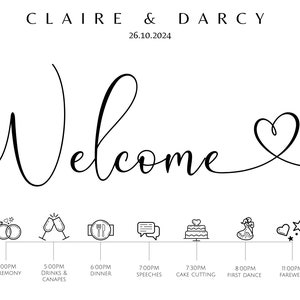 Infographic Black and White Welcome Sign With Timeline - Wedding Signs ...